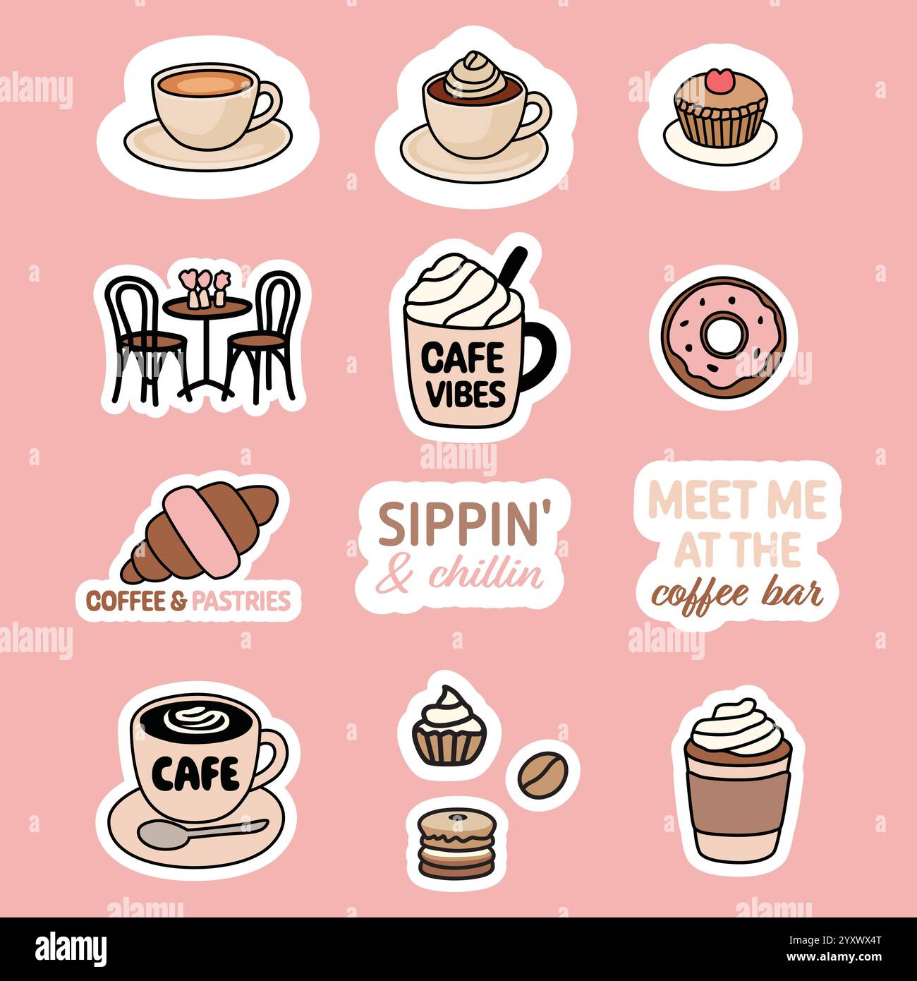 Cute Café Vector Clip Art Set of Elements - Cute Style Stock Vector ...