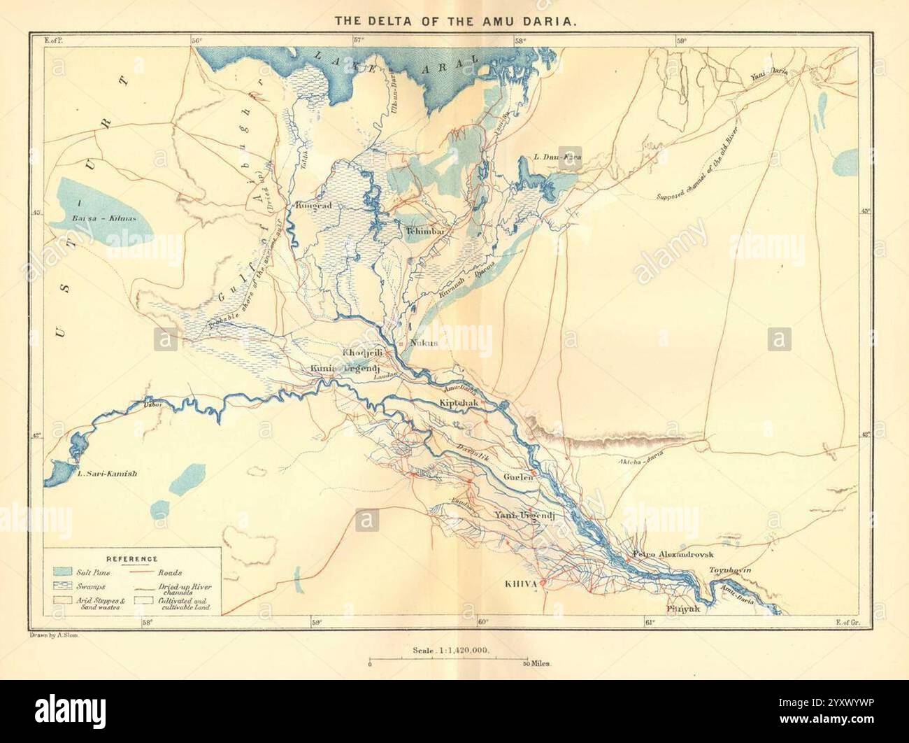 Delta of Amu Daria, c1885 antique map Stock Photo - Alamy