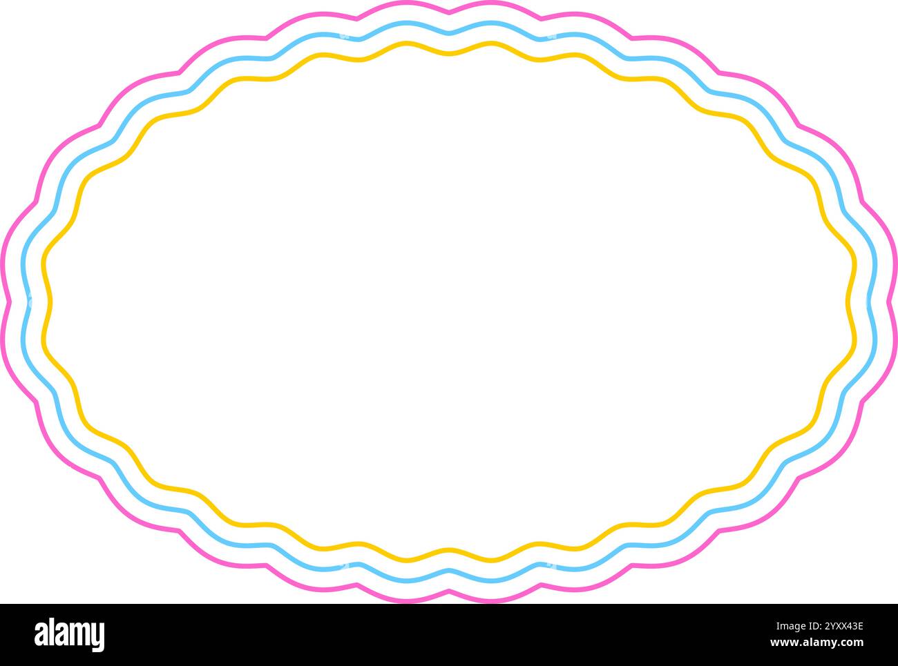 Colorful oval frame with wavy edges. Geometric shape with scallop ...