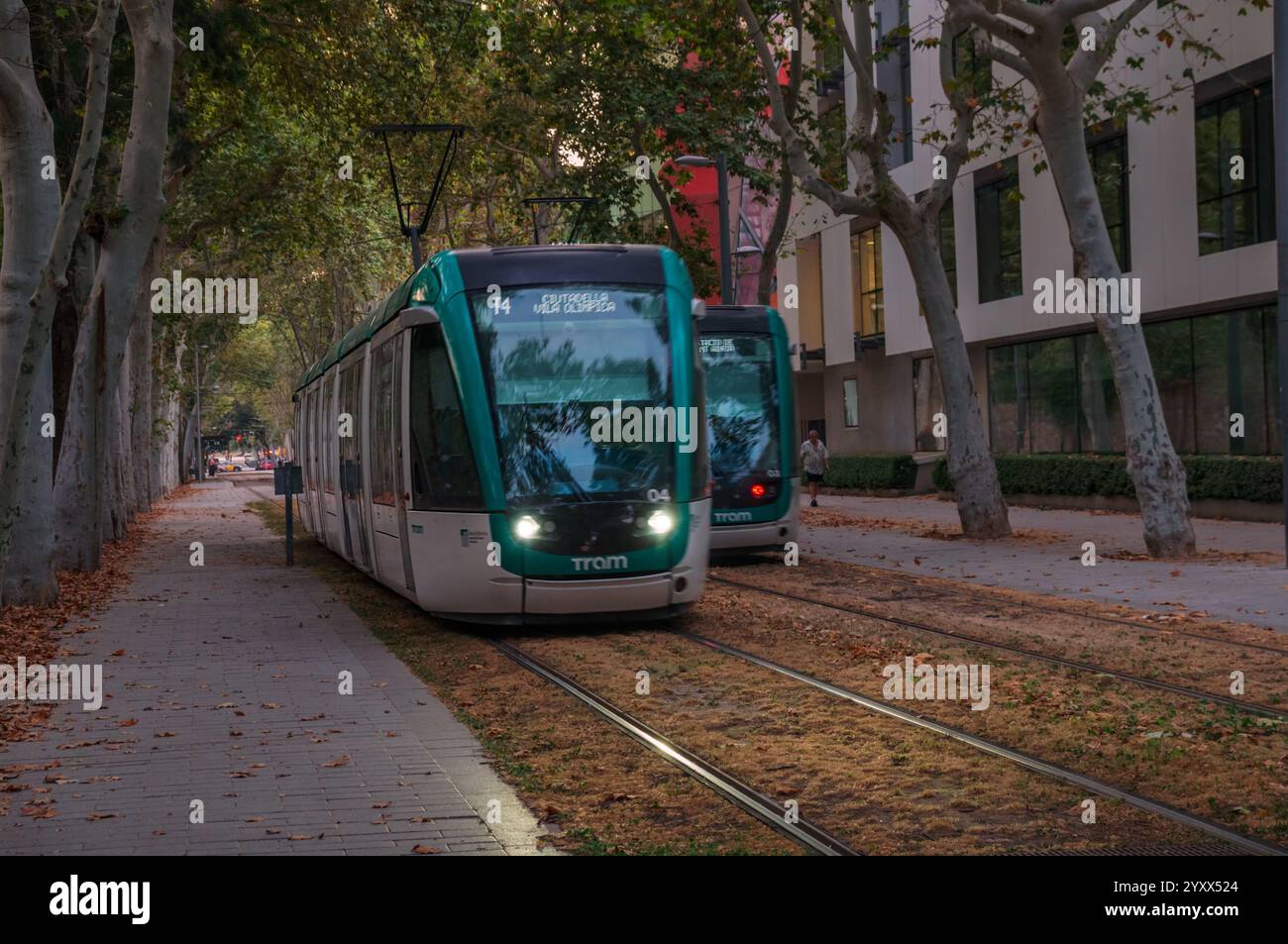 Barcelona, Catalonia, Spain - 08 04 2023: Green Alstom Citadis tram of ...