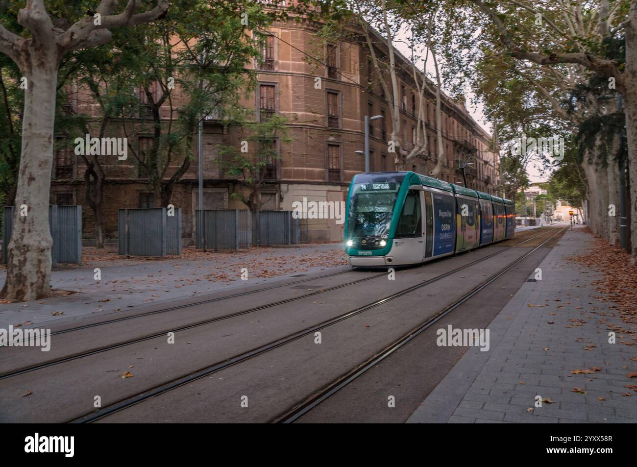 Barcelona, Catalonia, Spain - 08 04 2023: Green Alstom Citadis tram of ...