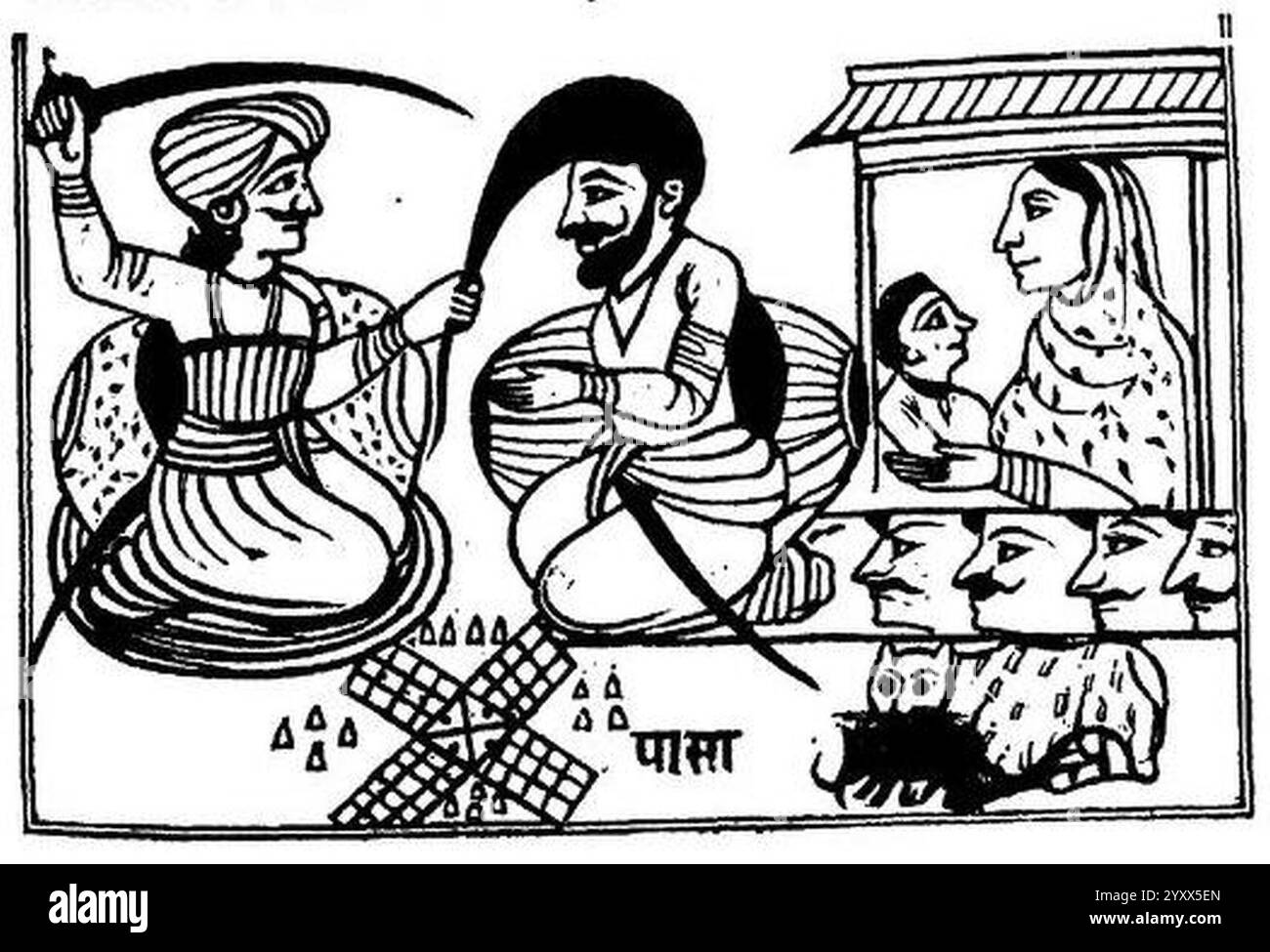 Depiction of Raja Rasalu beating Raja Sirikap in a game of chaupat ...