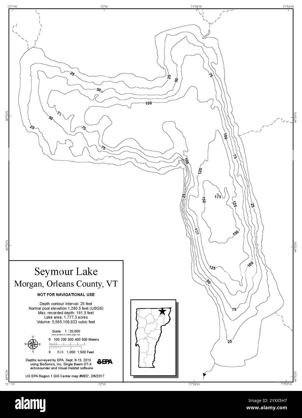 Depth Chart of Seymour Lake, Vermont, 2013 Stock Photo - Alamy