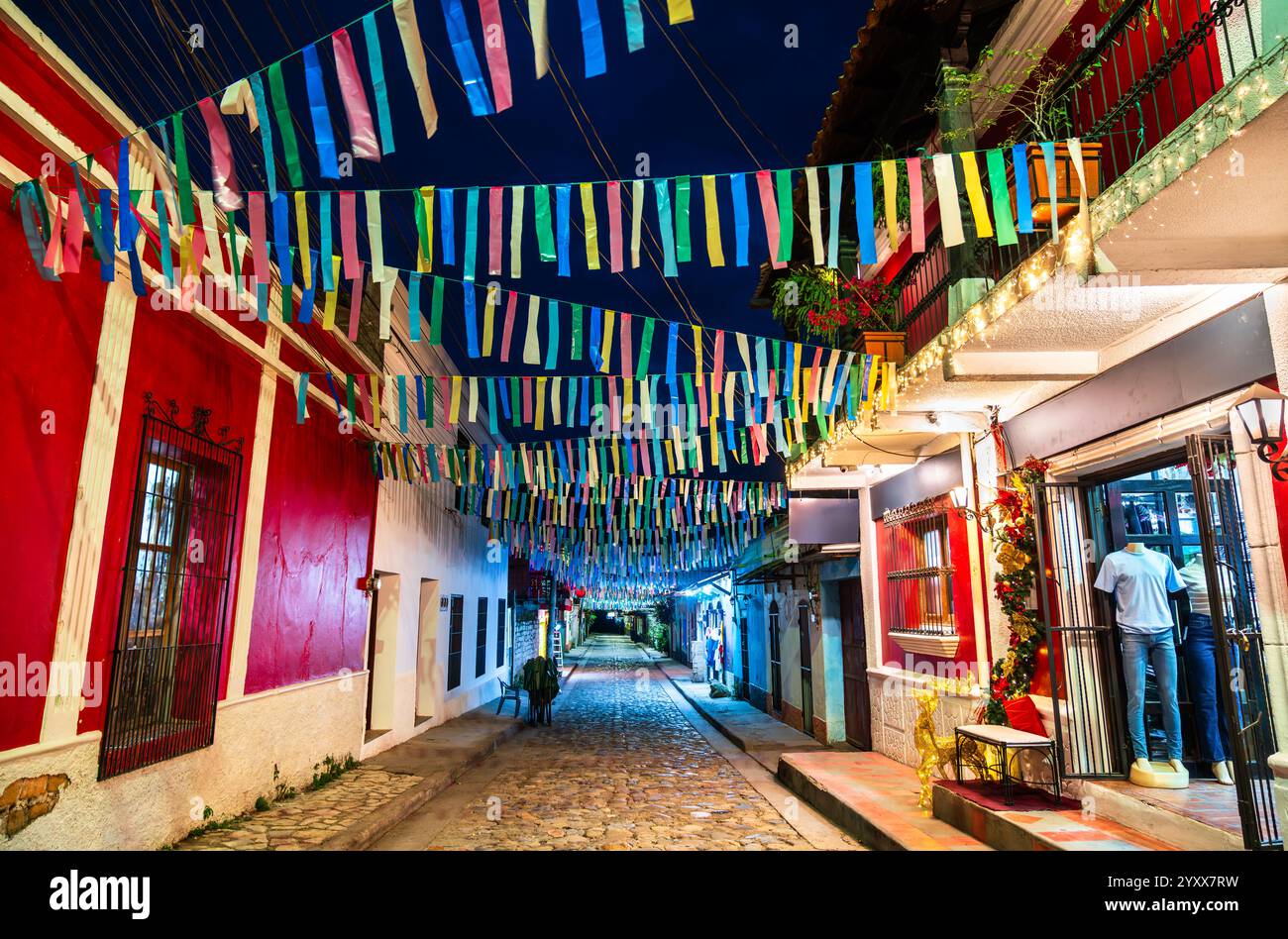 Traditional Street in Copan Ruinas Adorned with Colorful Ribbons at ...