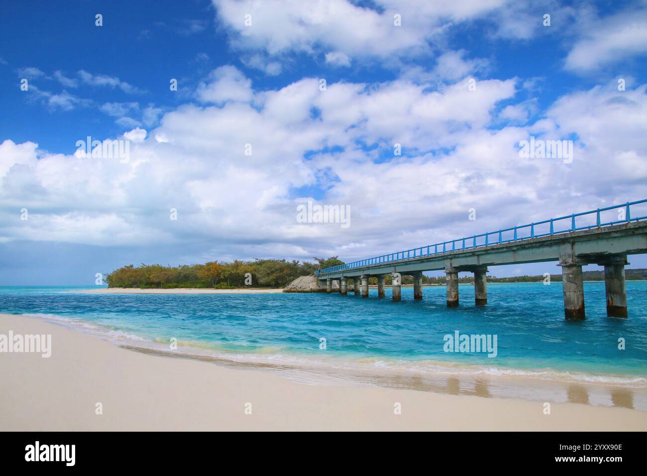 Sandy beach and Mouli Bridge between Ouvea and Mouli islands, Loyalty ...