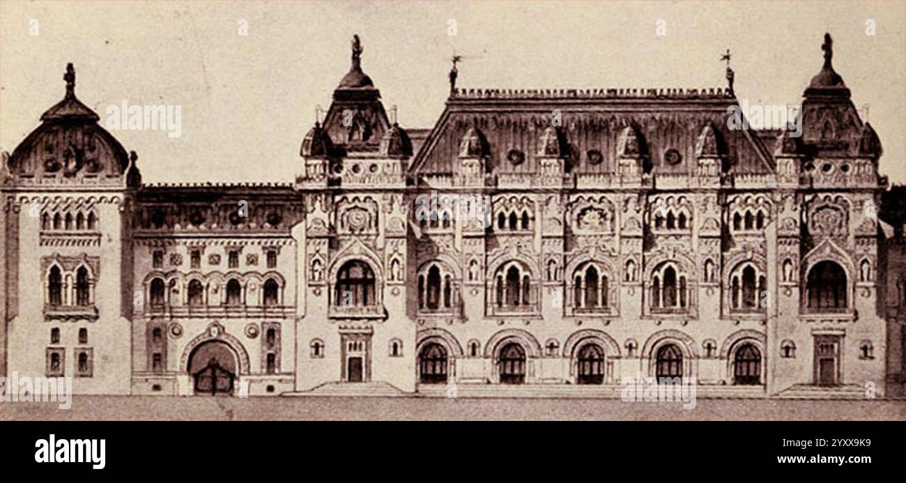 Design for the future city hall of Bucharest, created by Ion Mincu ...