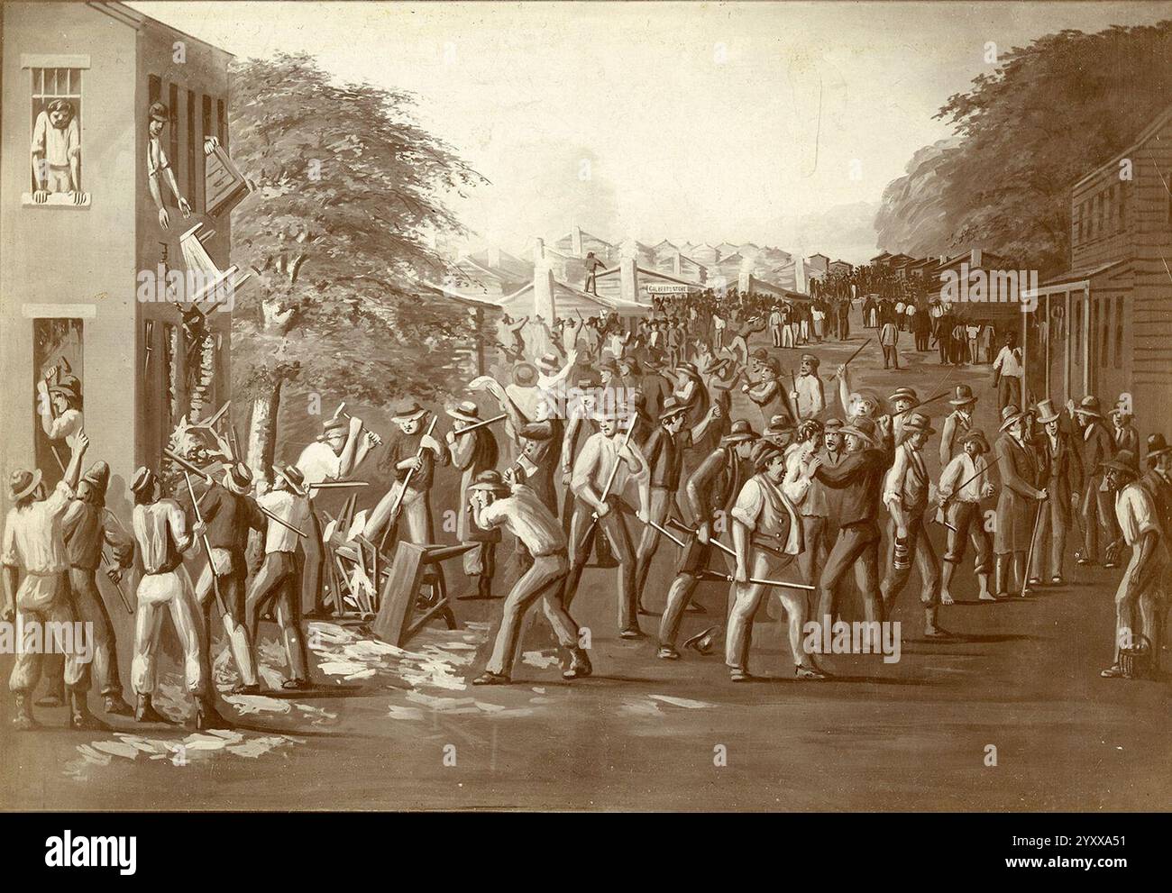 Destruction of the printing press, Jackson County 1833 Stock Photo - Alamy