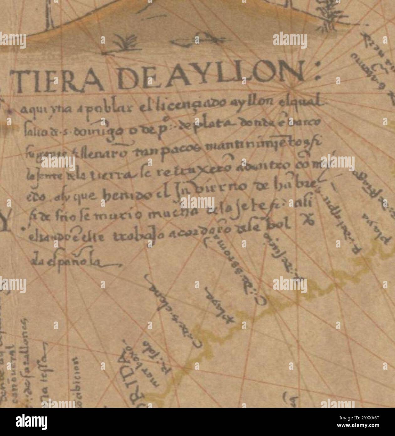 Detail Ayllon Map of Diego Ribero 1539 Stock Photo - Alamy