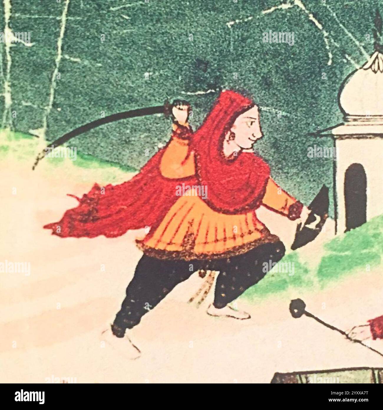 Detail from a painting showing Mai Bhago in the Battle of Muktsar, Sikh ...