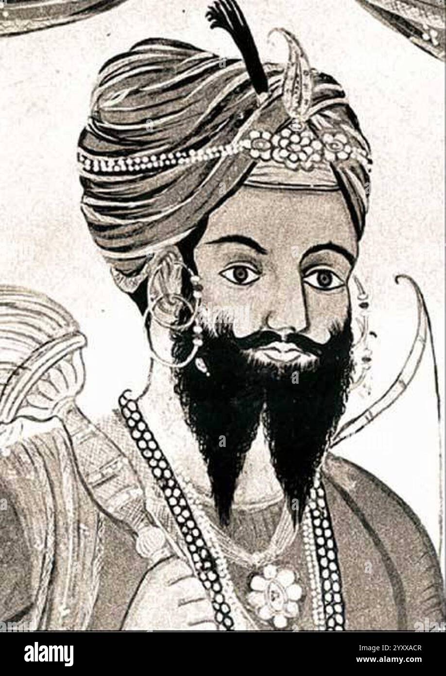 Detail of a Mina Sikh fly-whisk attendant from a mural located in the ...