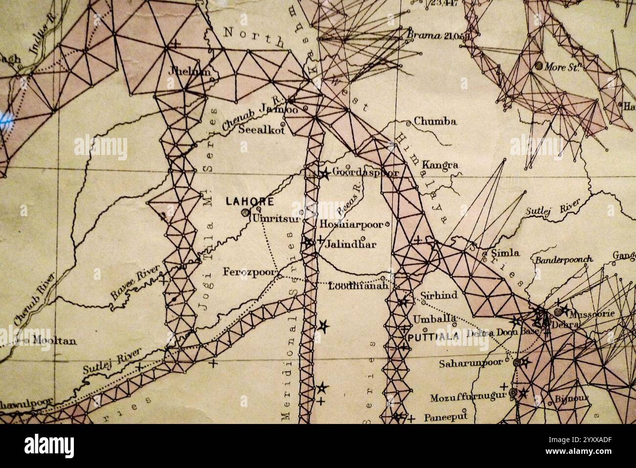 Detail of a Great Trigonometrical Survey of India map of the Punjab ...