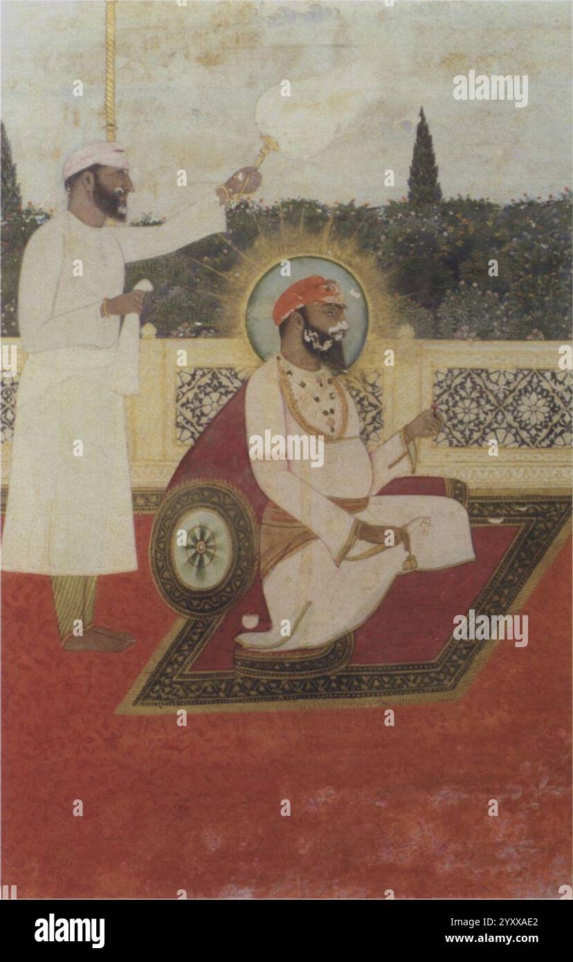 Detail of a mural of Ala Singh of Patiala State from the Sheesh Mahal ...