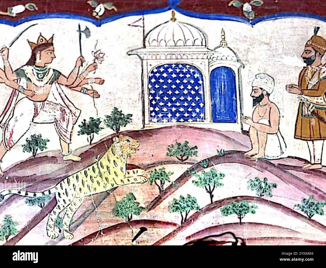 Detail of a mural depicting Guru Gobind Singh and Bhai Sangtia atop of ...