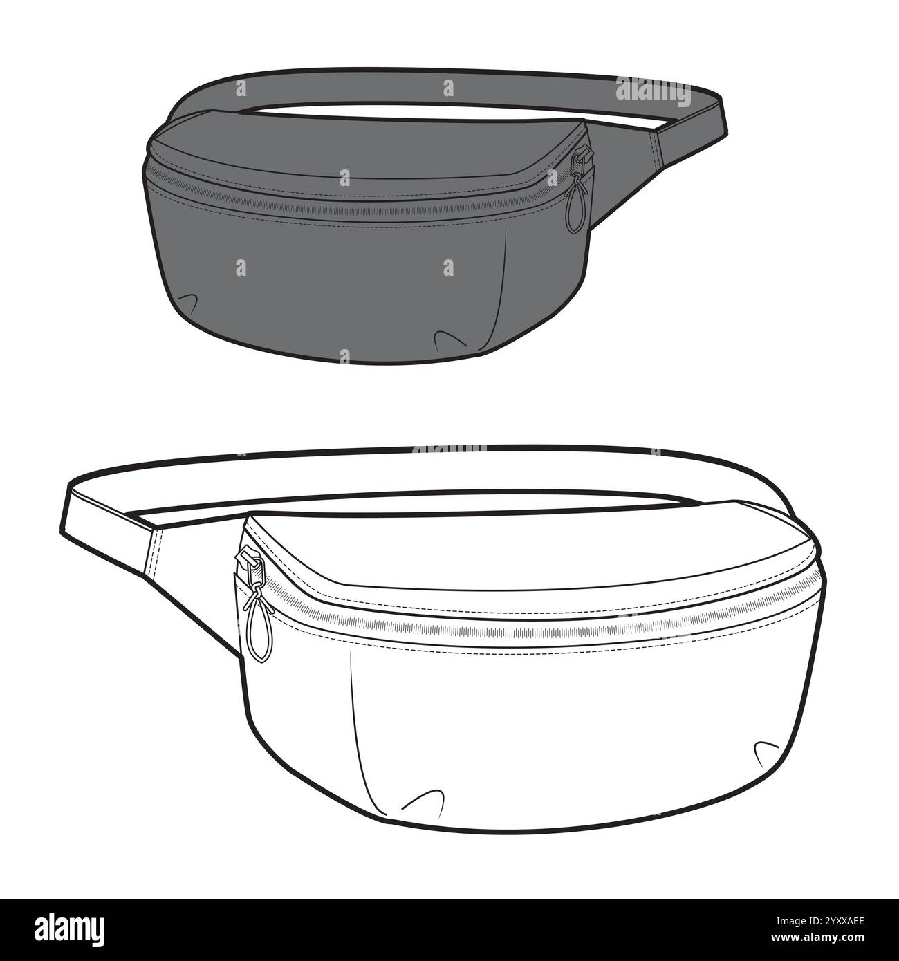 Sling bum bag technical illustration vector mockup template Stock ...