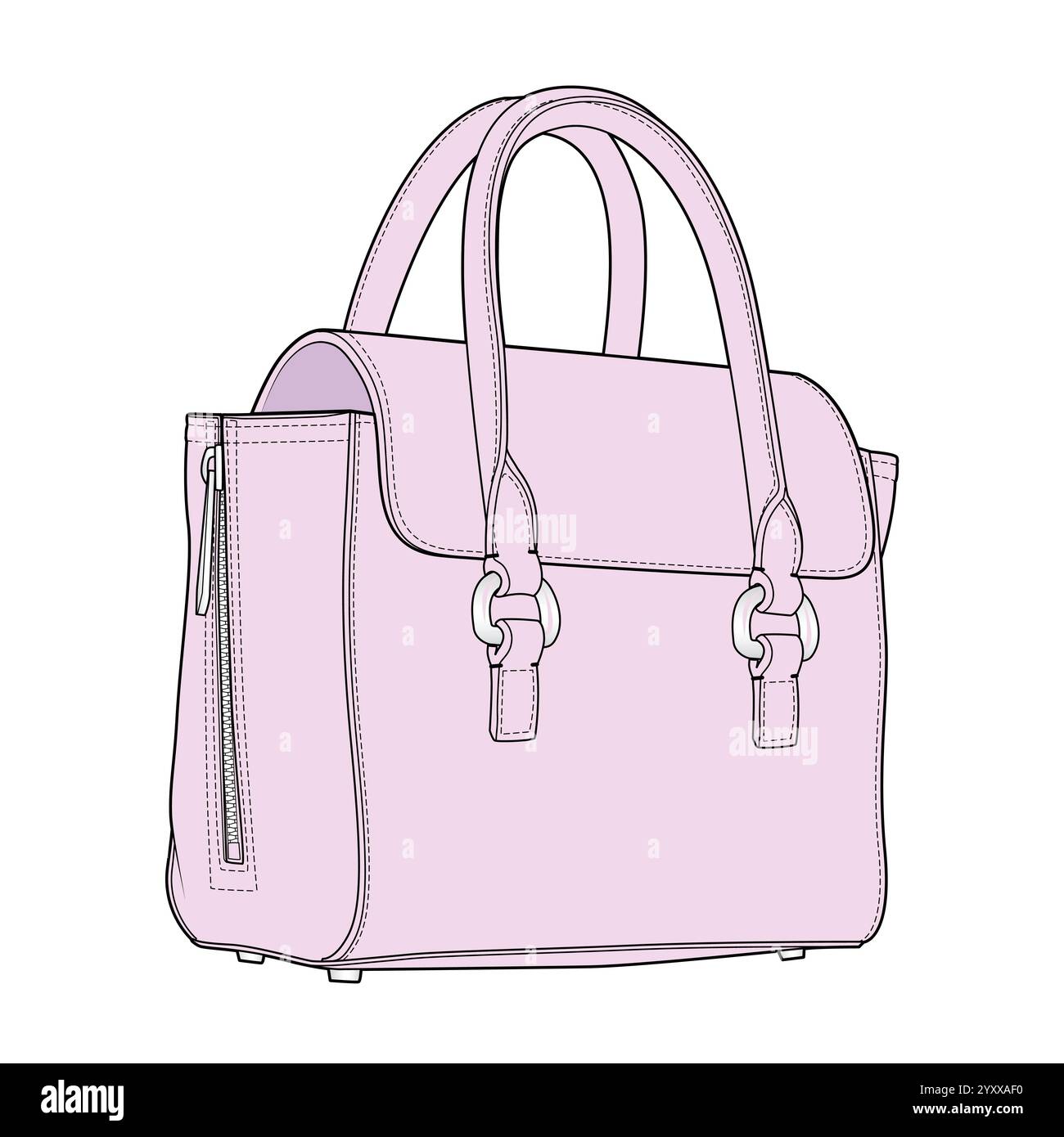 Lady handbags design technical flat drawing vector mockup template ...