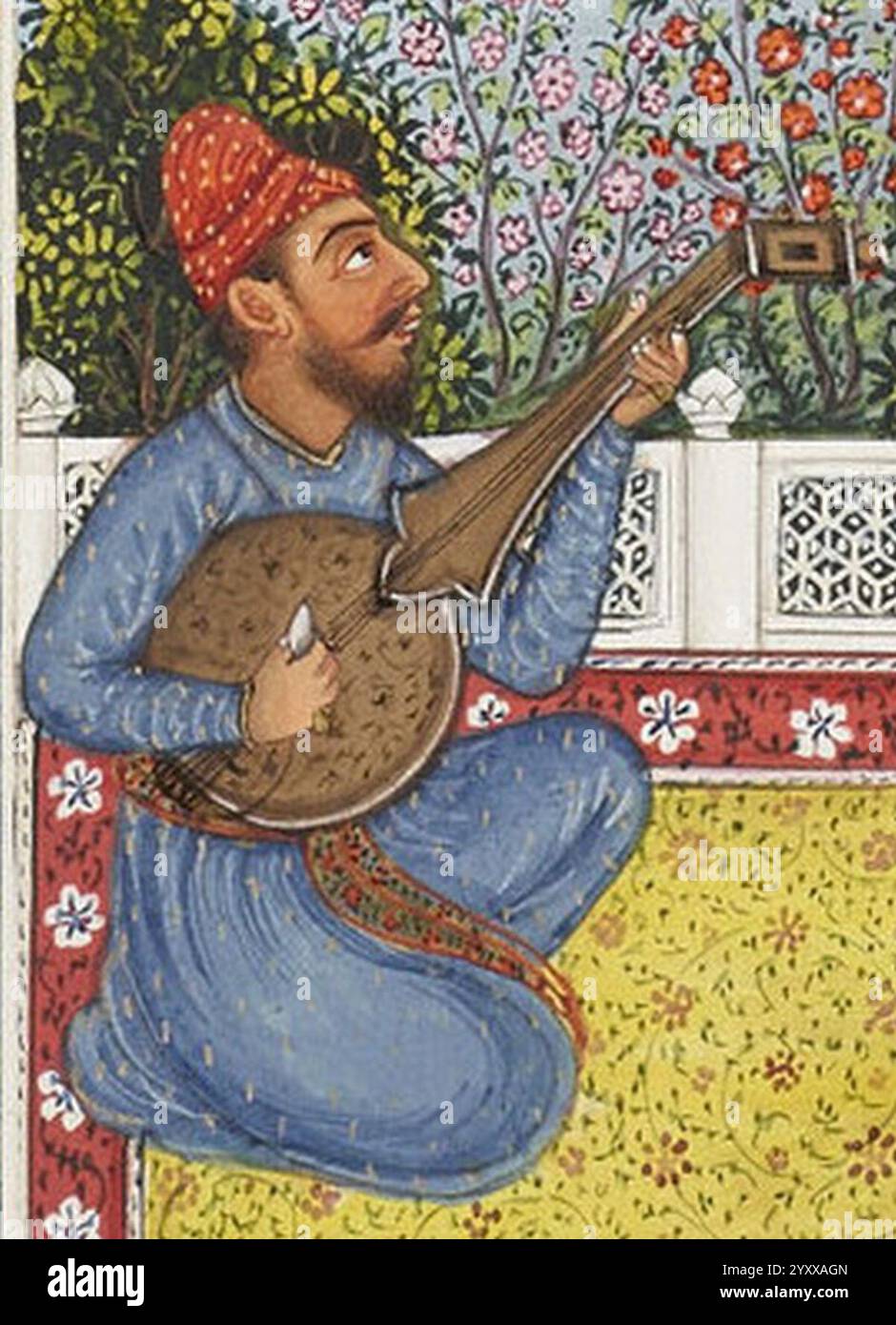 Detail of a rababi (possibly Bhai Balvand Rai) from a painting of Guru ...