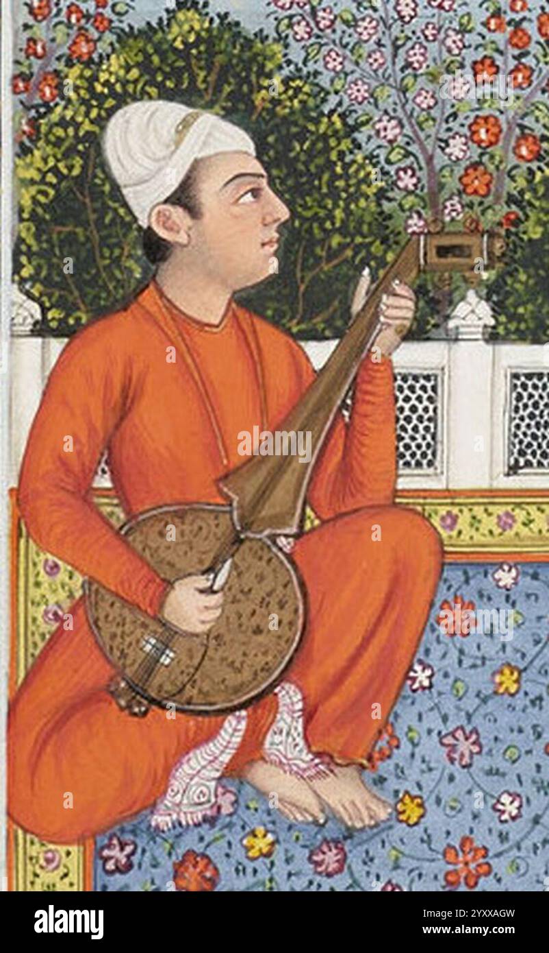 Detail of a rababi (possibly Bhai Babak) from a painting of Guru ...