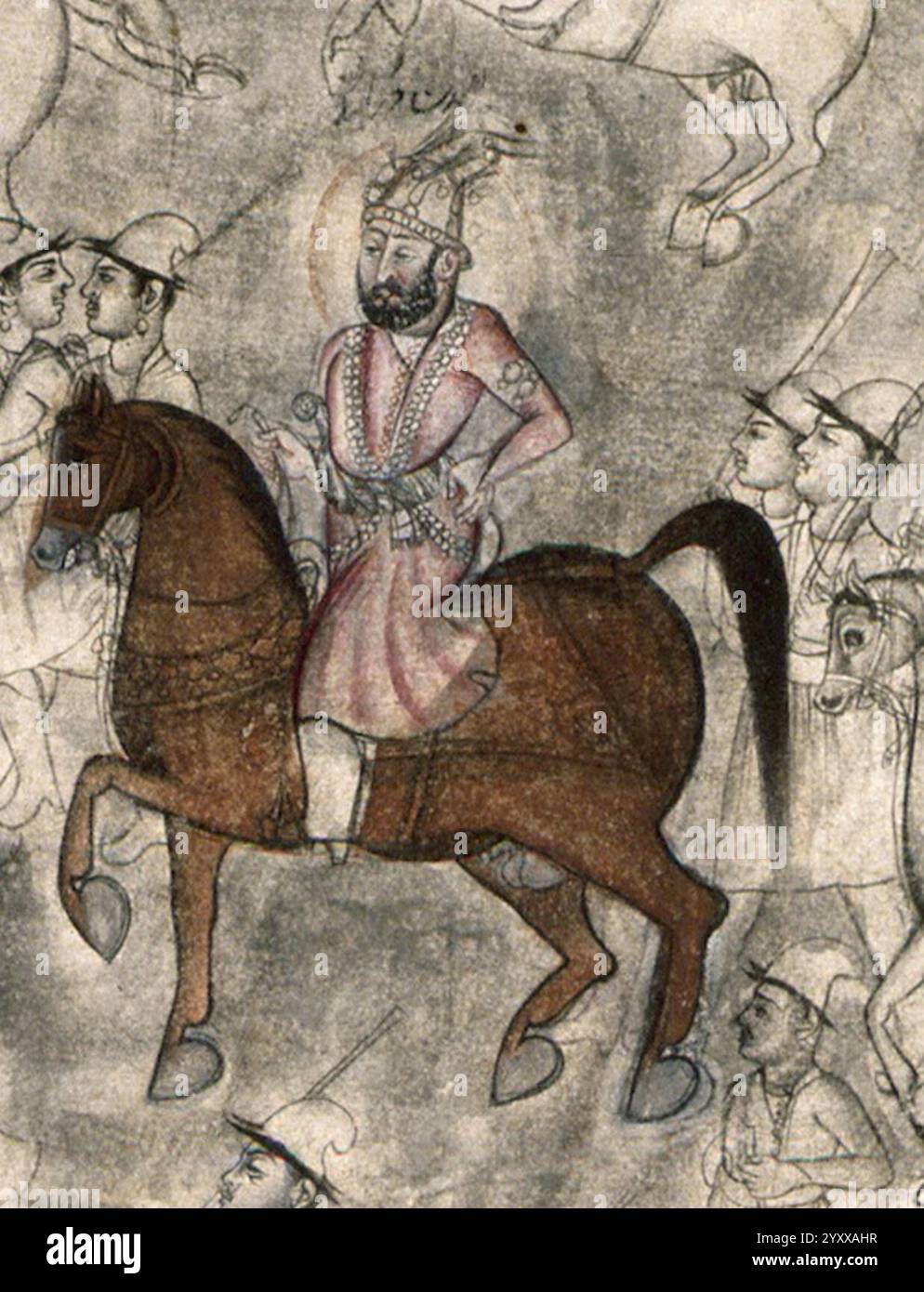 Detail of Ahmad Shah Abdali on horseback from a larger Faizabad-style ...