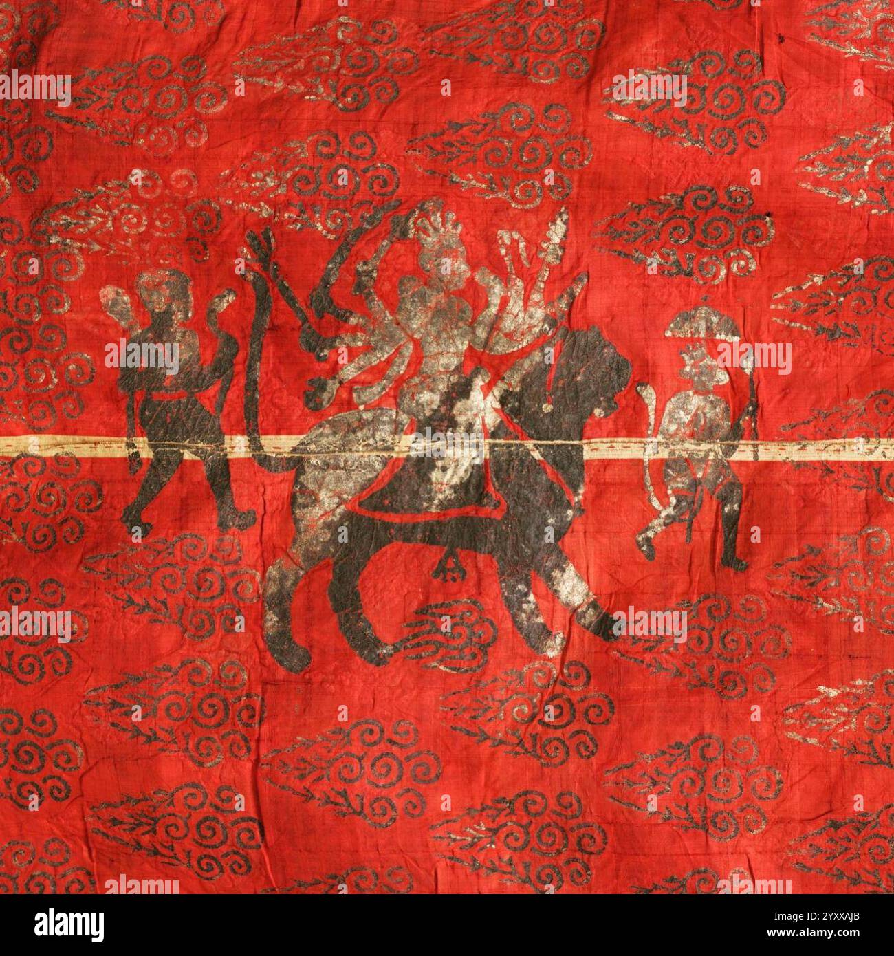 Detail of a Sikh battle standard depicting the goddess Chandi flanked ...