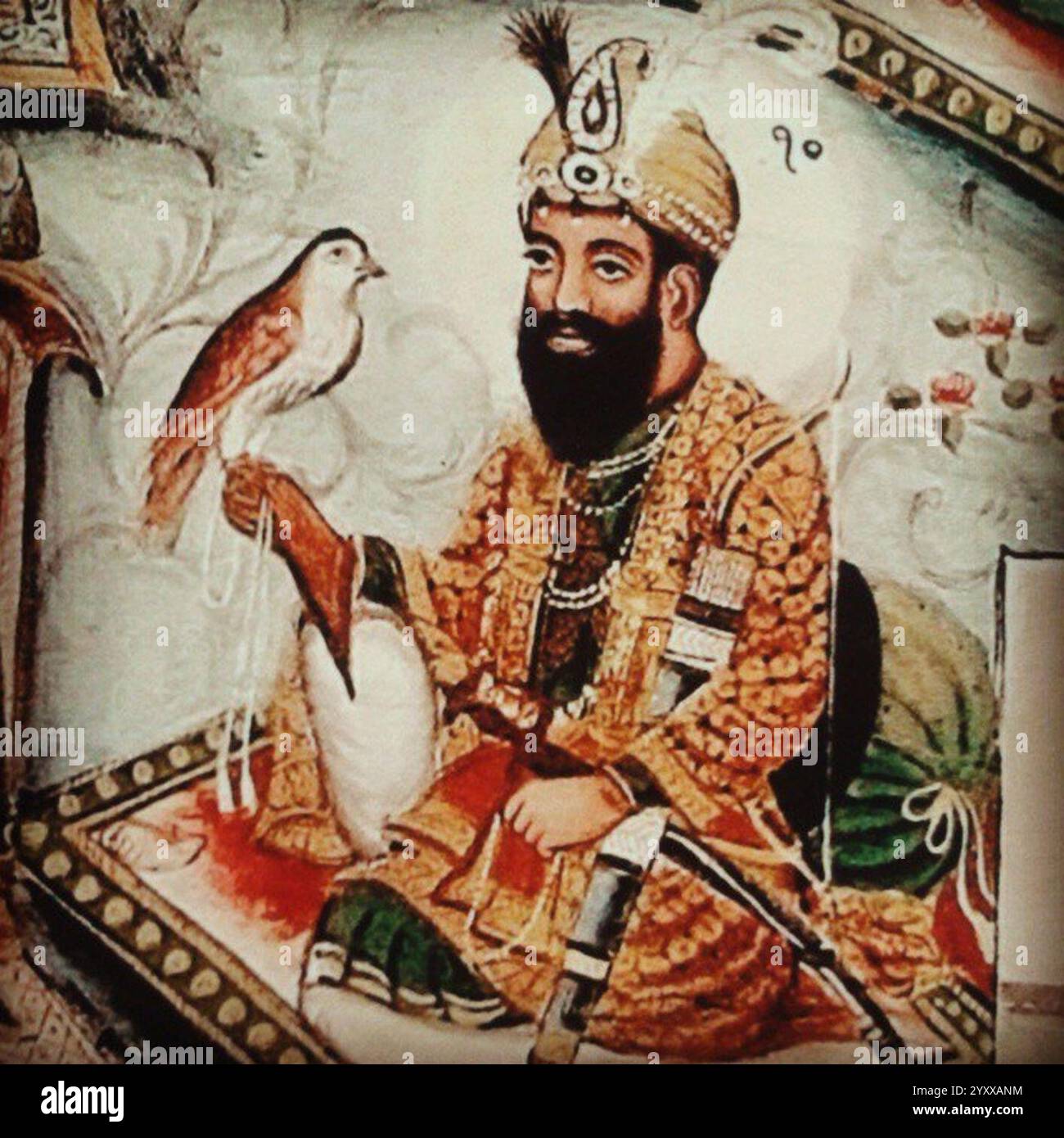 Detail of Guru Gobind Singh from a painting by Lahora Singh Mussawar ...