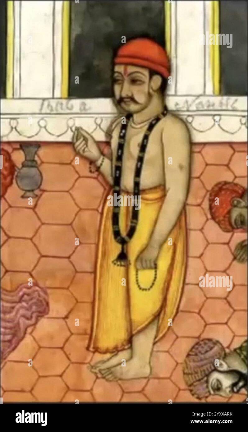 Detail of Guru Nanak from a Janamsakhi painting of Guru Nanak praying ...