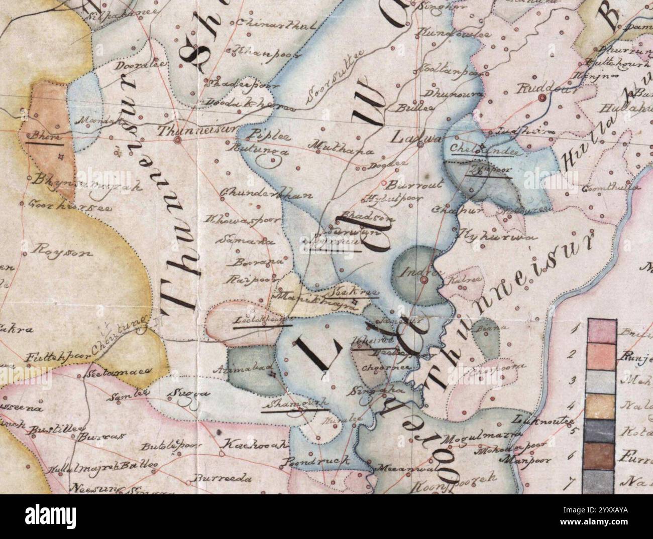 Detail of the main tracts of territory of Thanesar State from a map ...