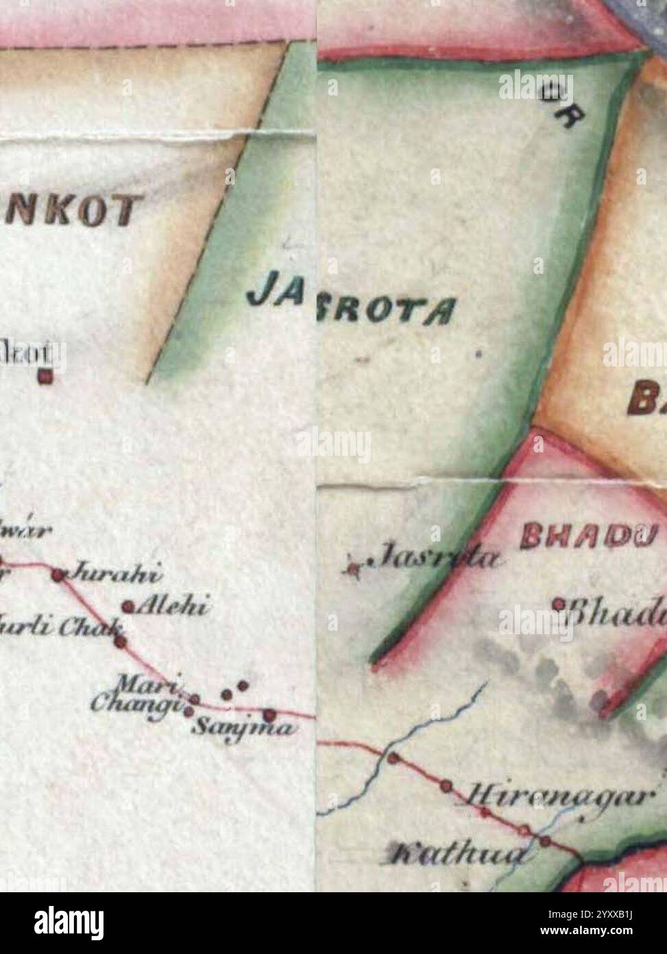 Detail of the main, continuous tract of territory of Jasrota from a map ...