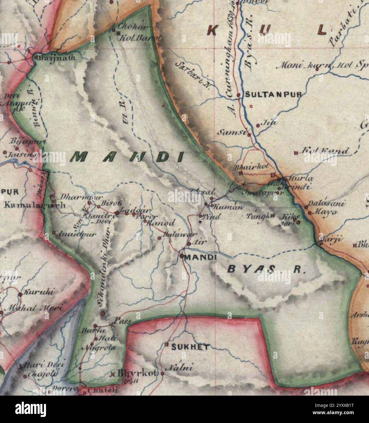Detail of the main, continuous tract of territory of Mandi State from a ...