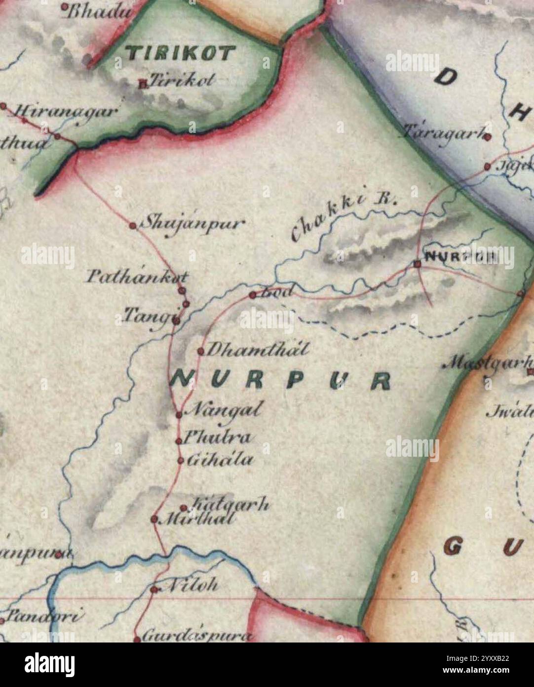 Detail of the main, continuous tract of territory of Nurpur from a map ...