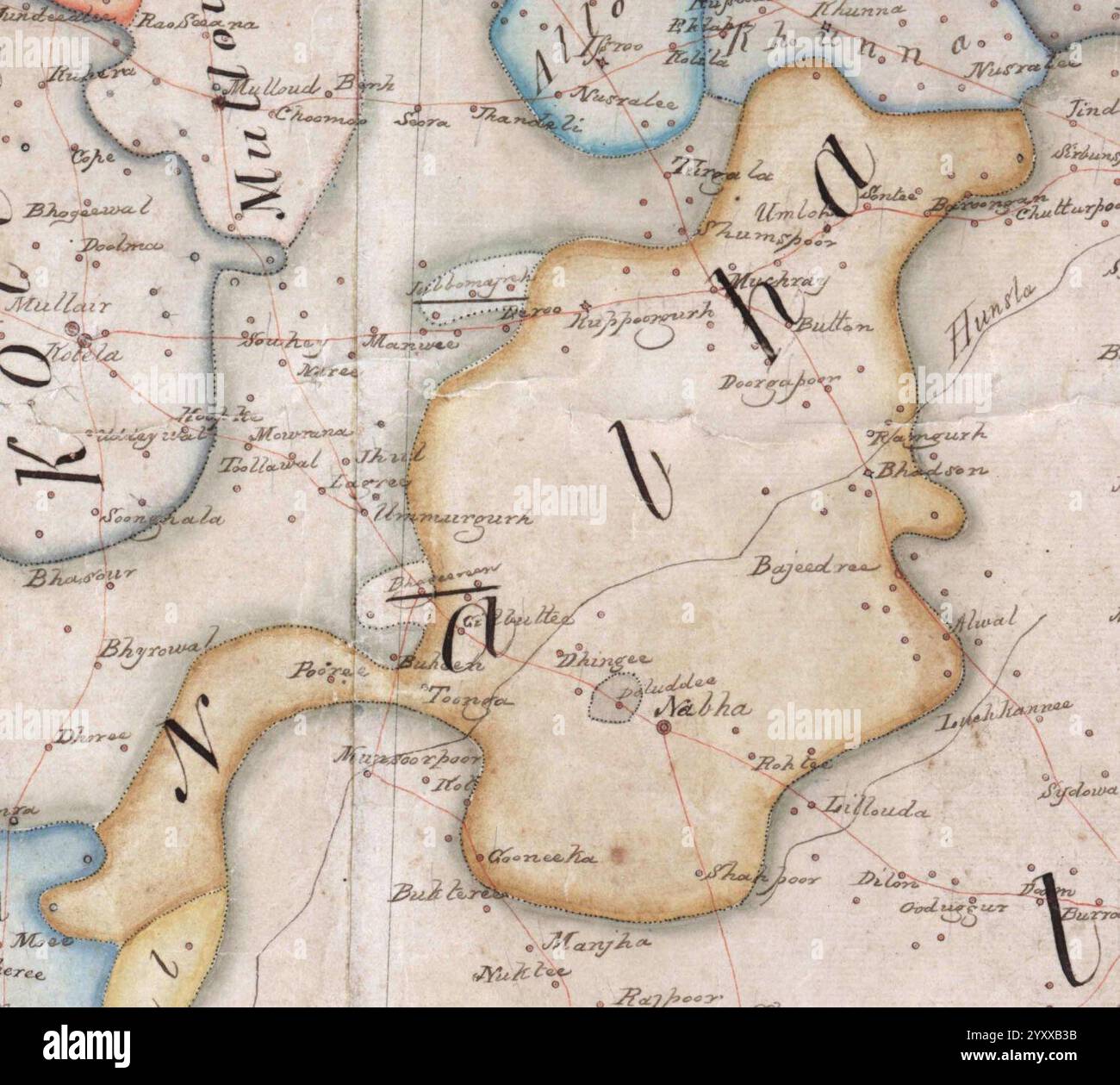 Detail of the main, continuous tract of territory of Nabha State from a ...