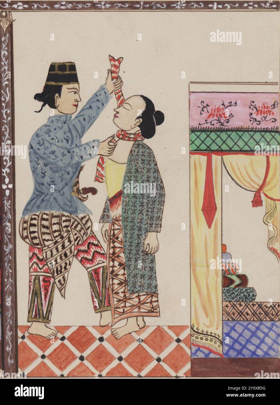 Detail painting of Pangeran Puger (later Pakubuwono I) forced to ...