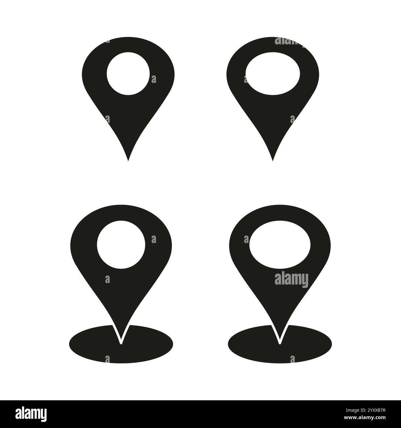 Location pin icons. Map marker shapes. Black vector spots. Geolocation ...