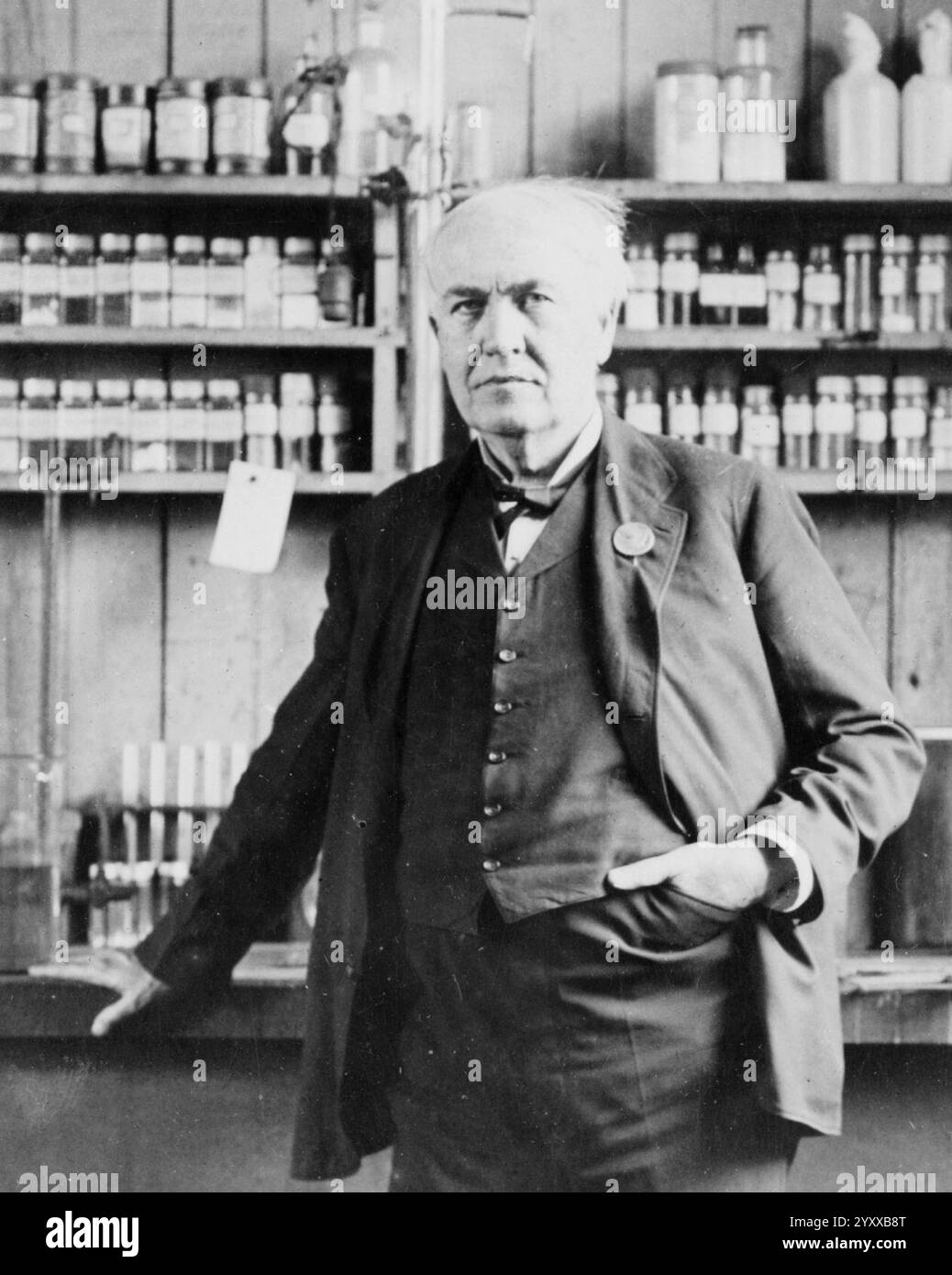 Detail, Thomas Alva Edison on 24 February 1911 in a chemistry ...