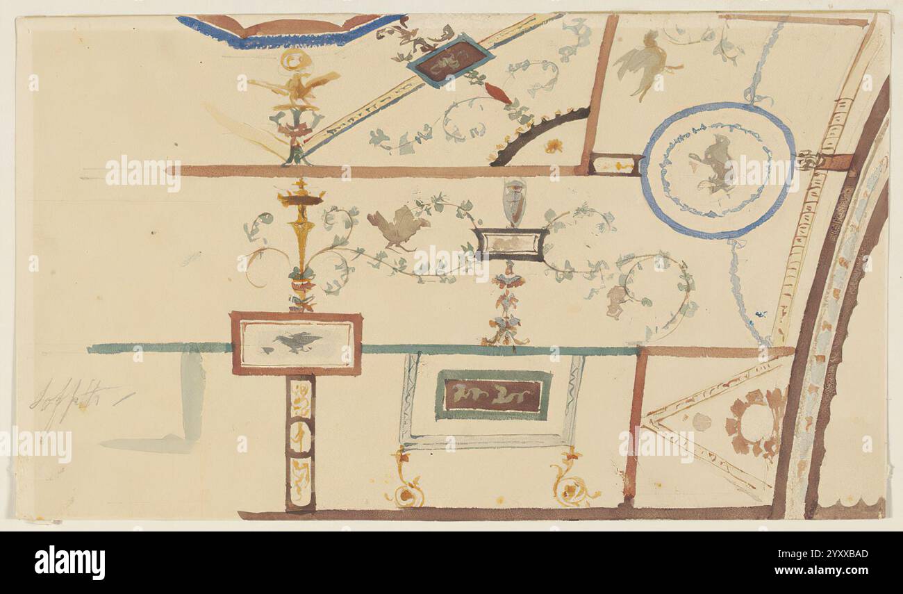 Details of vaulted ceiling in Pompeii watercolor by Luigi Bazzani Stock ...