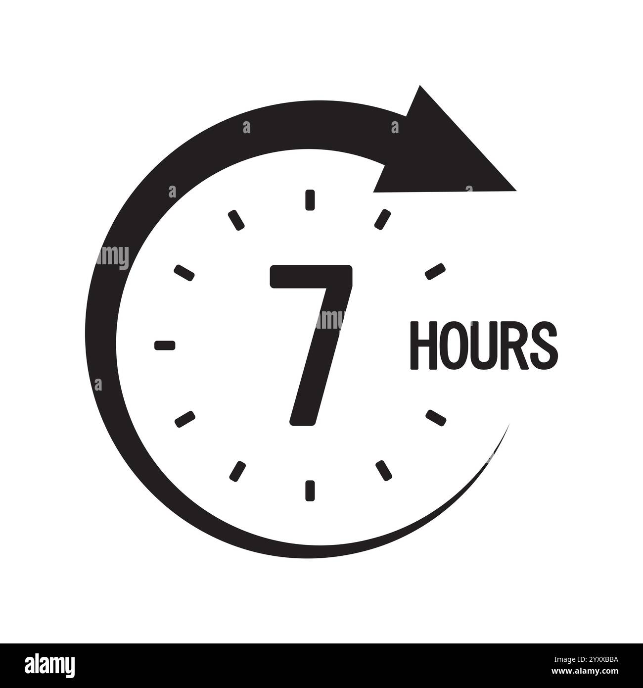 Seven hours icon. Bold 7 text. Circular clock symbol. Countdown timer ...
