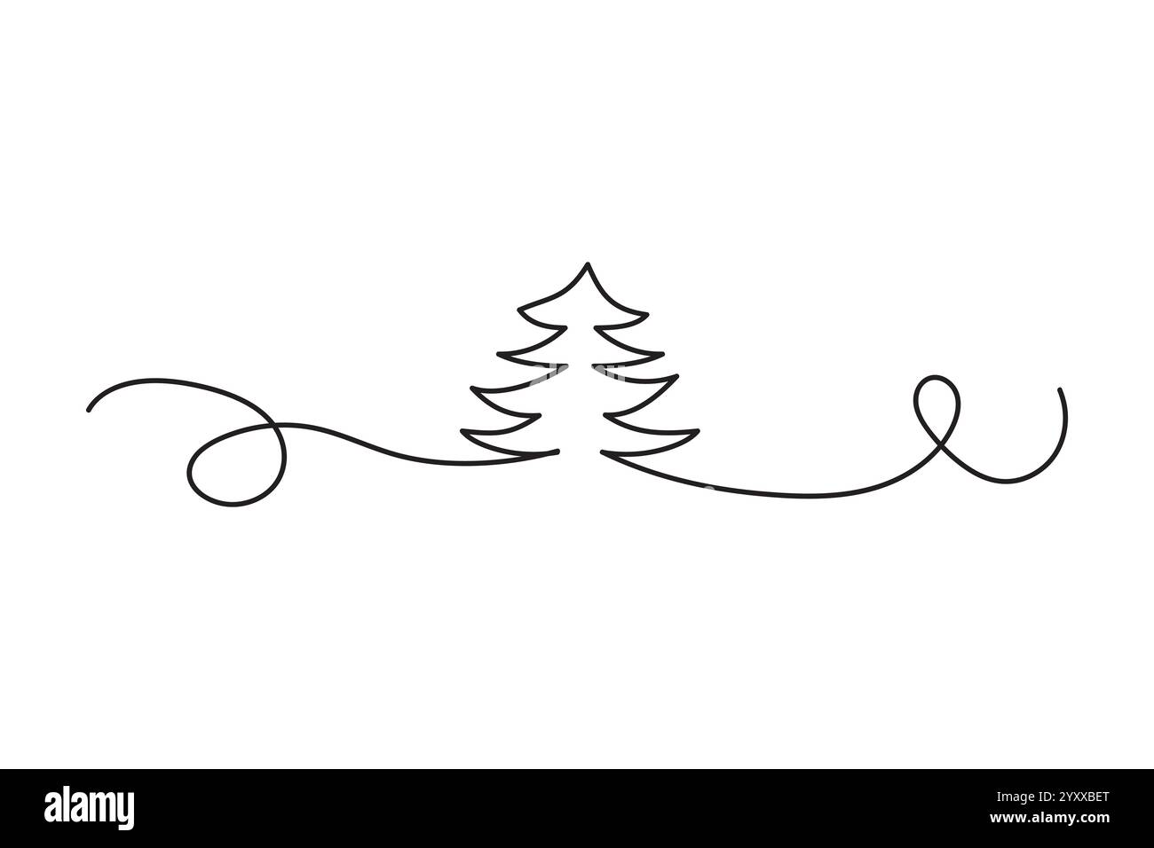 Christmas tree line. Minimal holiday art. Festive swirl design Stock ...