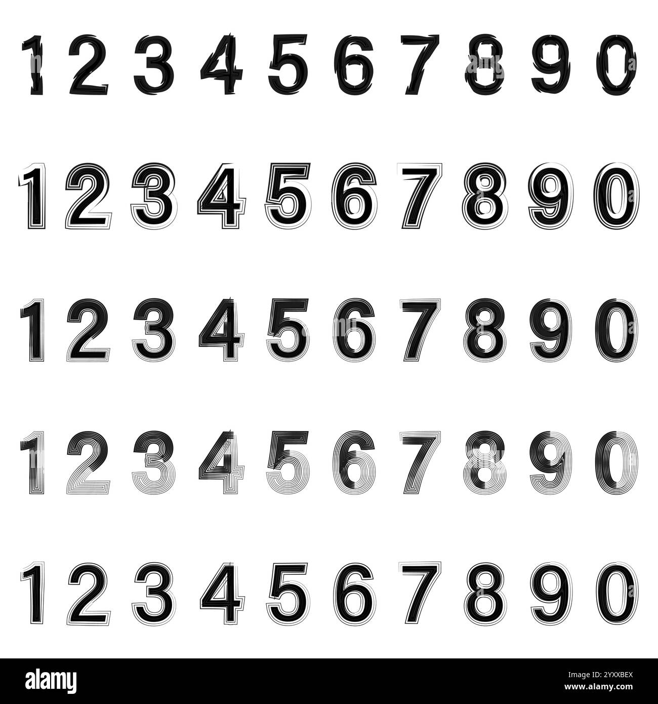 Stylized number set. Modern numeric illustration. Black and white ...