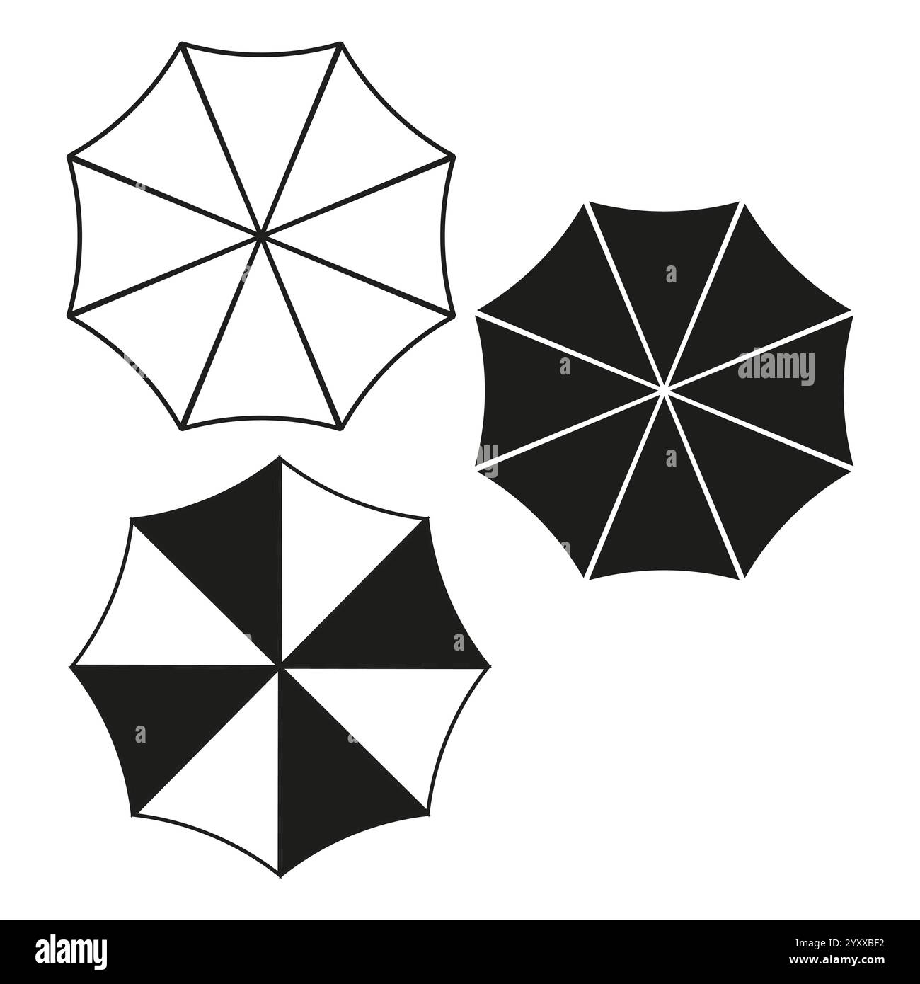 Abstract umbrella icons. Black and white shapes. Vector umbrella ...