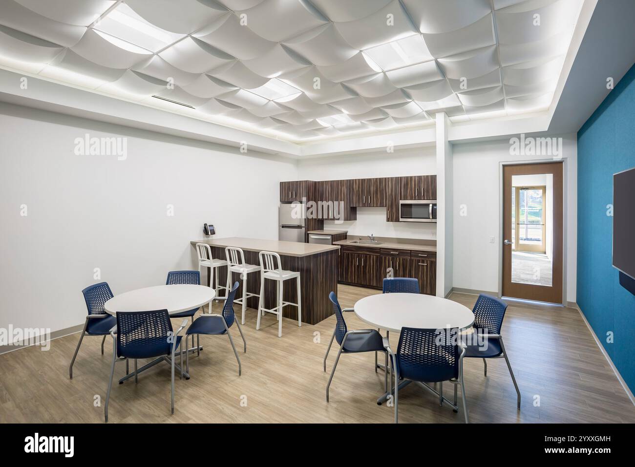 Employee break room with unique white pillow-like textured ceiling ...