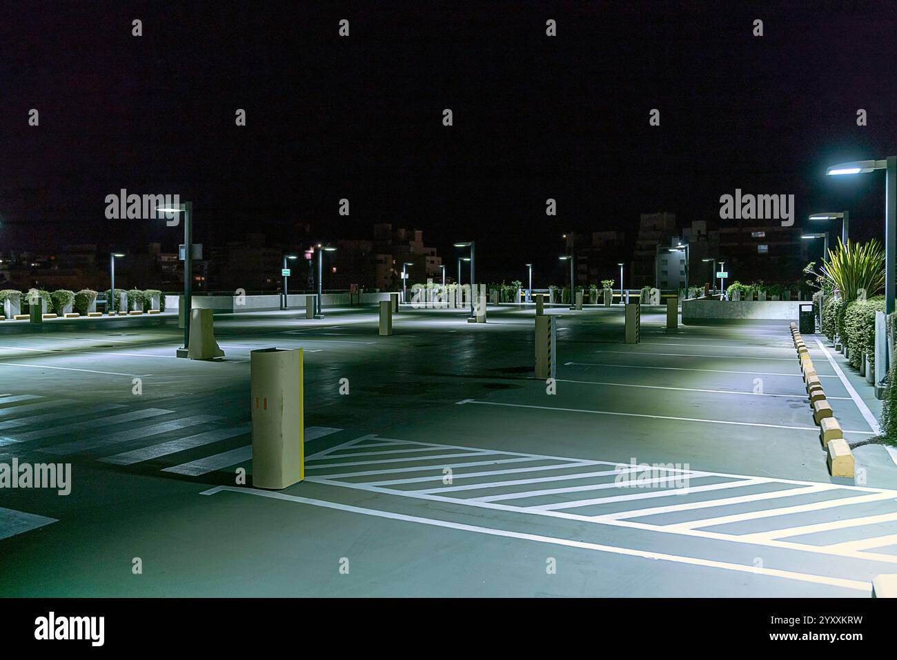 Empty parking lot at night Stock Photo - Alamy