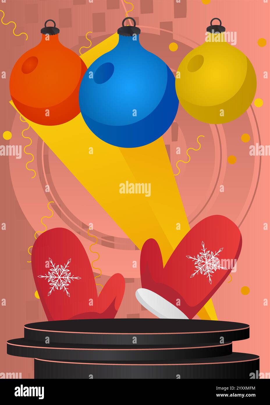 Mockup product display with Mitten Glove and Christmas decoration ball ...