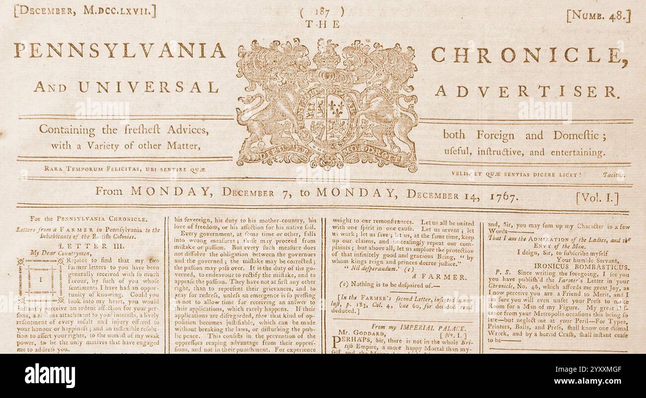 Dickinson's Letter III in The Pennsylvania Chronicle Stock Photo - Alamy