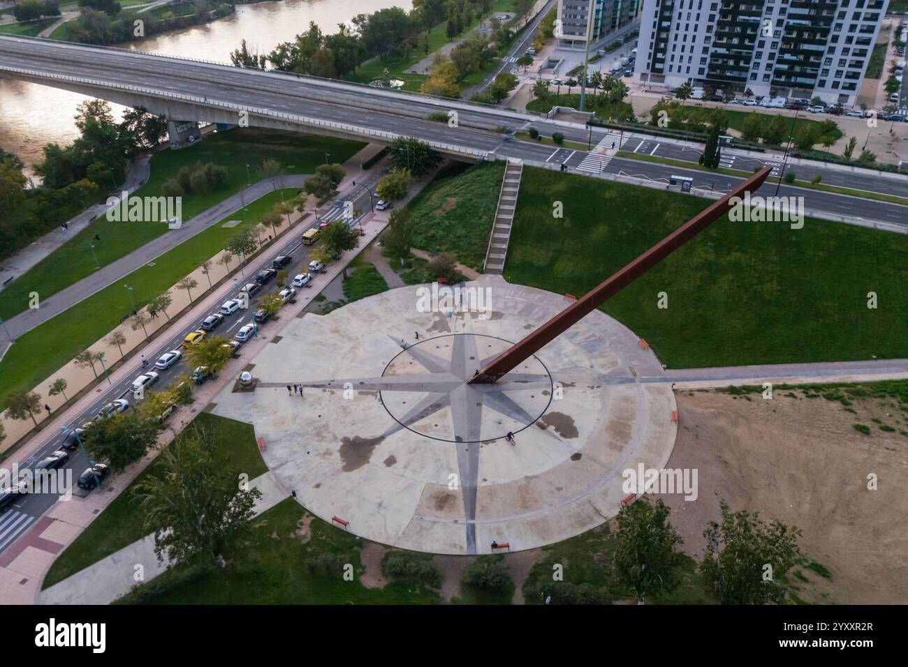 Aerial view of the Multicaja-Zaragoza sundial, located in Zaragoza ...