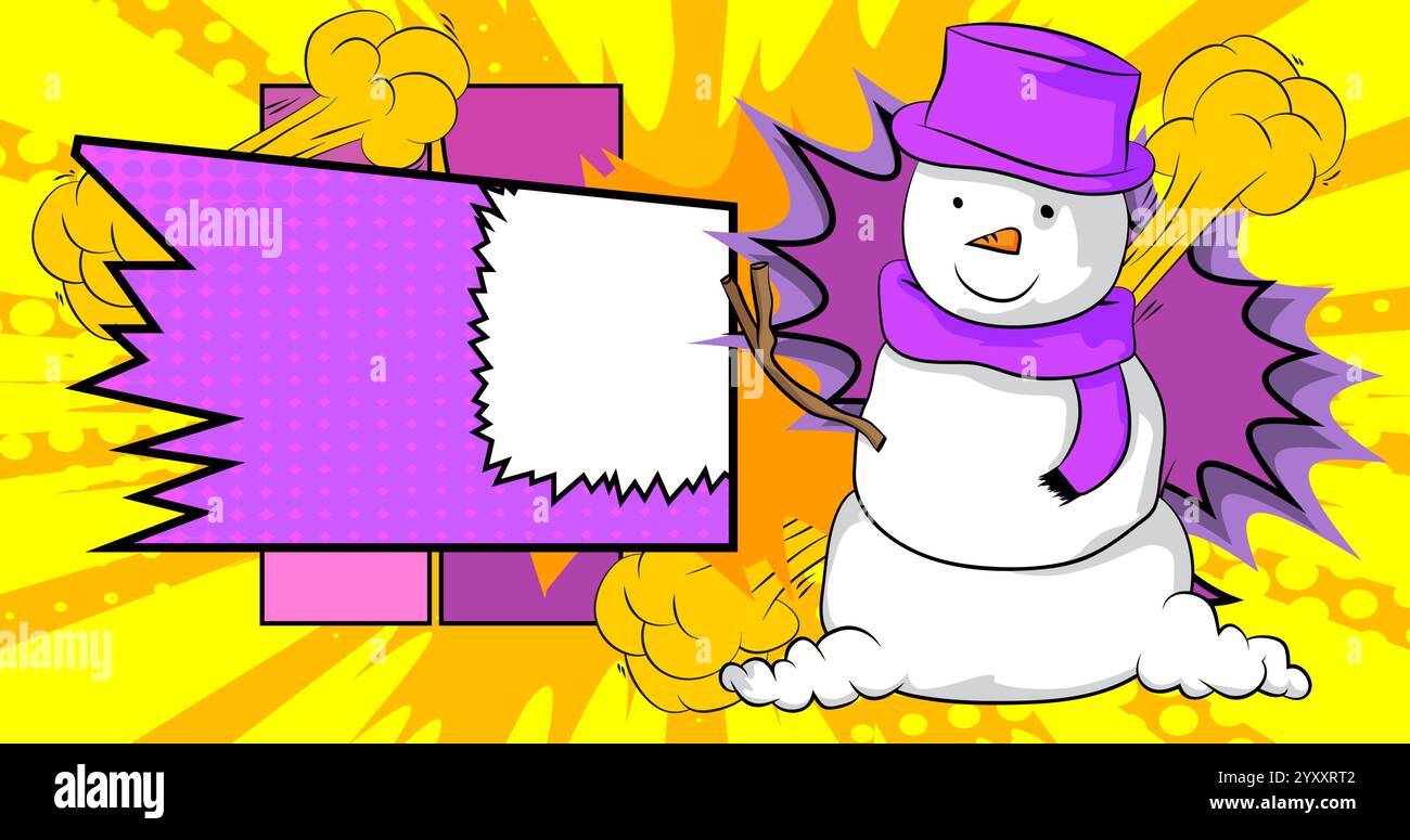 Cartoon Snowman, comic book Holiday. Retro vector comics pop art design ...