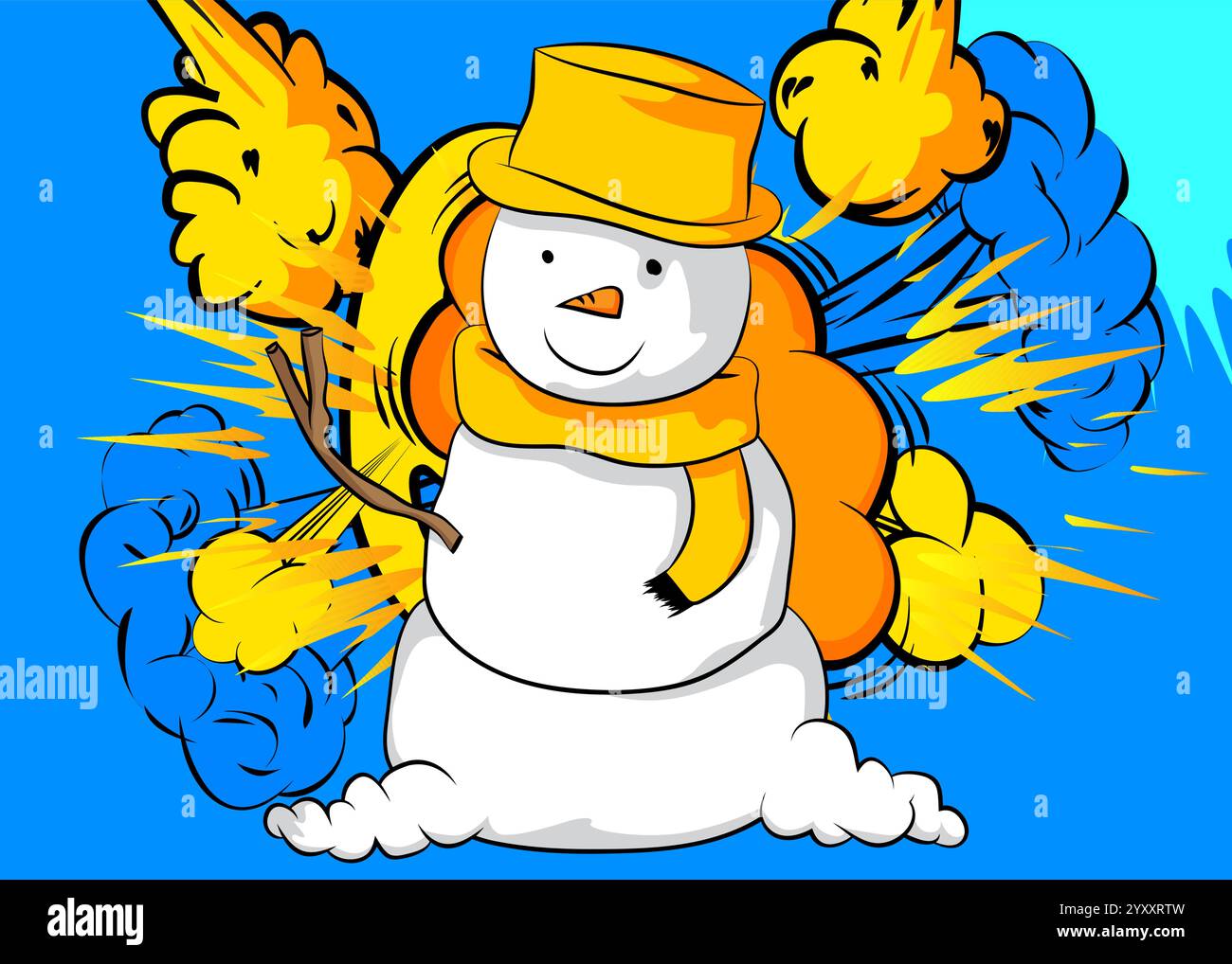 Cartoon Snowman, comic book Holiday. Retro vector comics pop art design ...