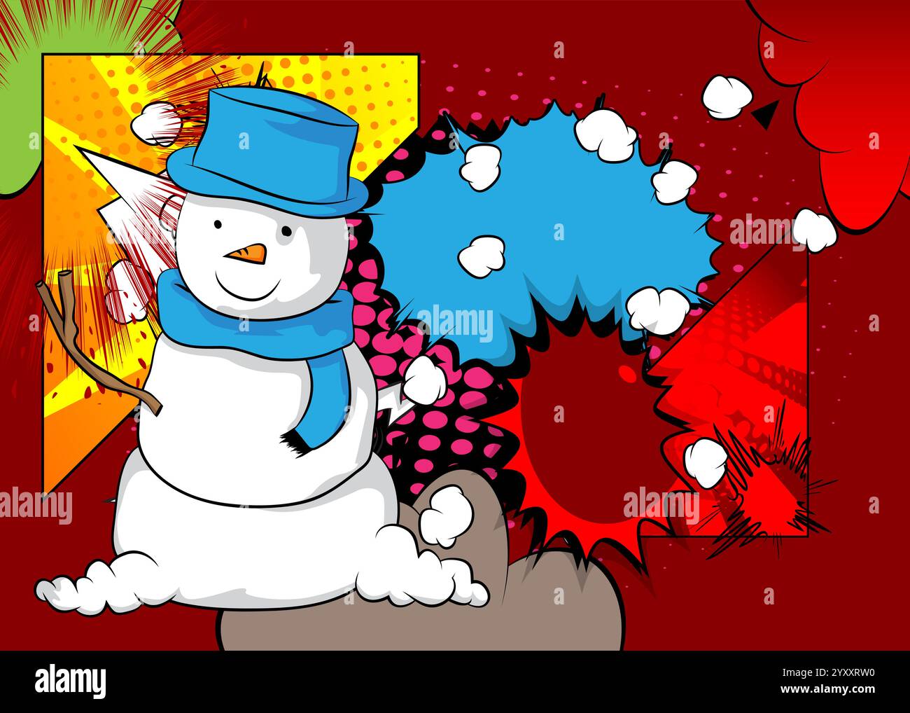 Cartoon Snowman, comic book Holiday. Retro vector comics pop art design ...