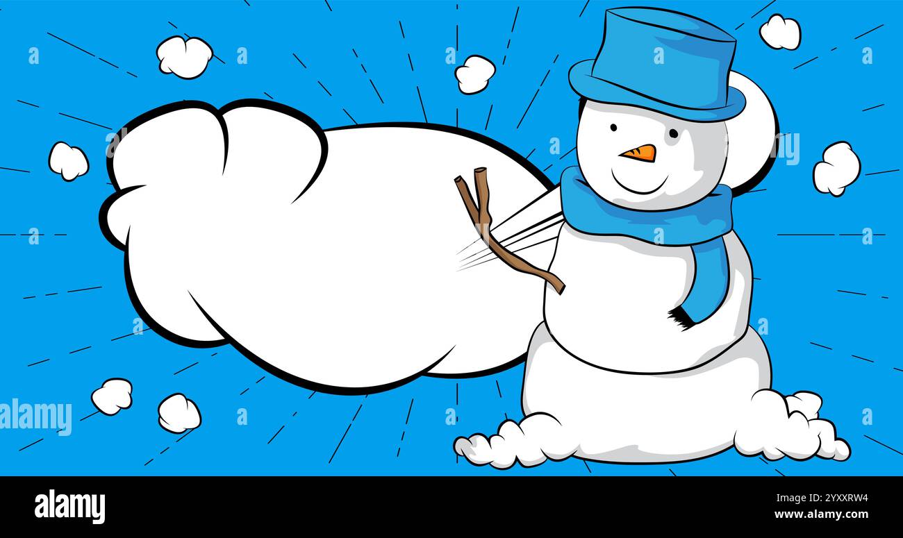 Cartoon Snowman, comic book Holiday. Retro vector comics pop art design ...