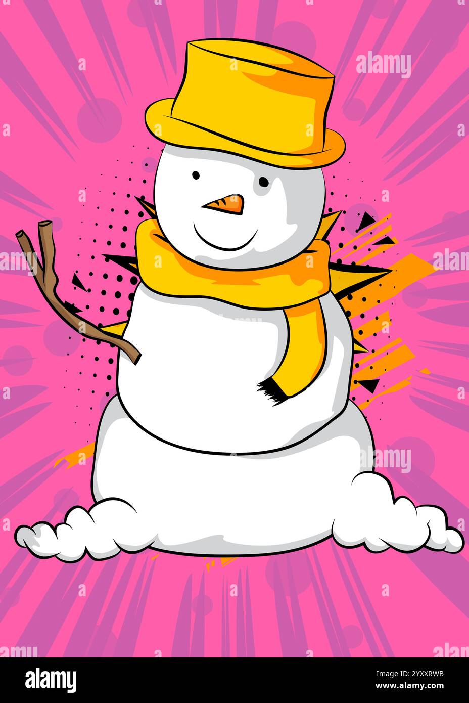 Cartoon Snowman, comic book Holiday. Retro vector comics pop art design ...