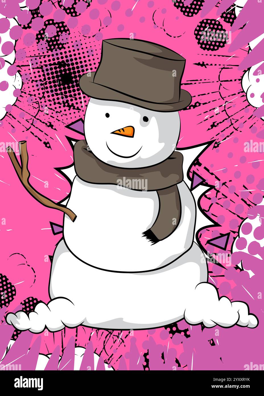 Cartoon Snowman, comic book Holiday. Retro vector comics pop art design ...