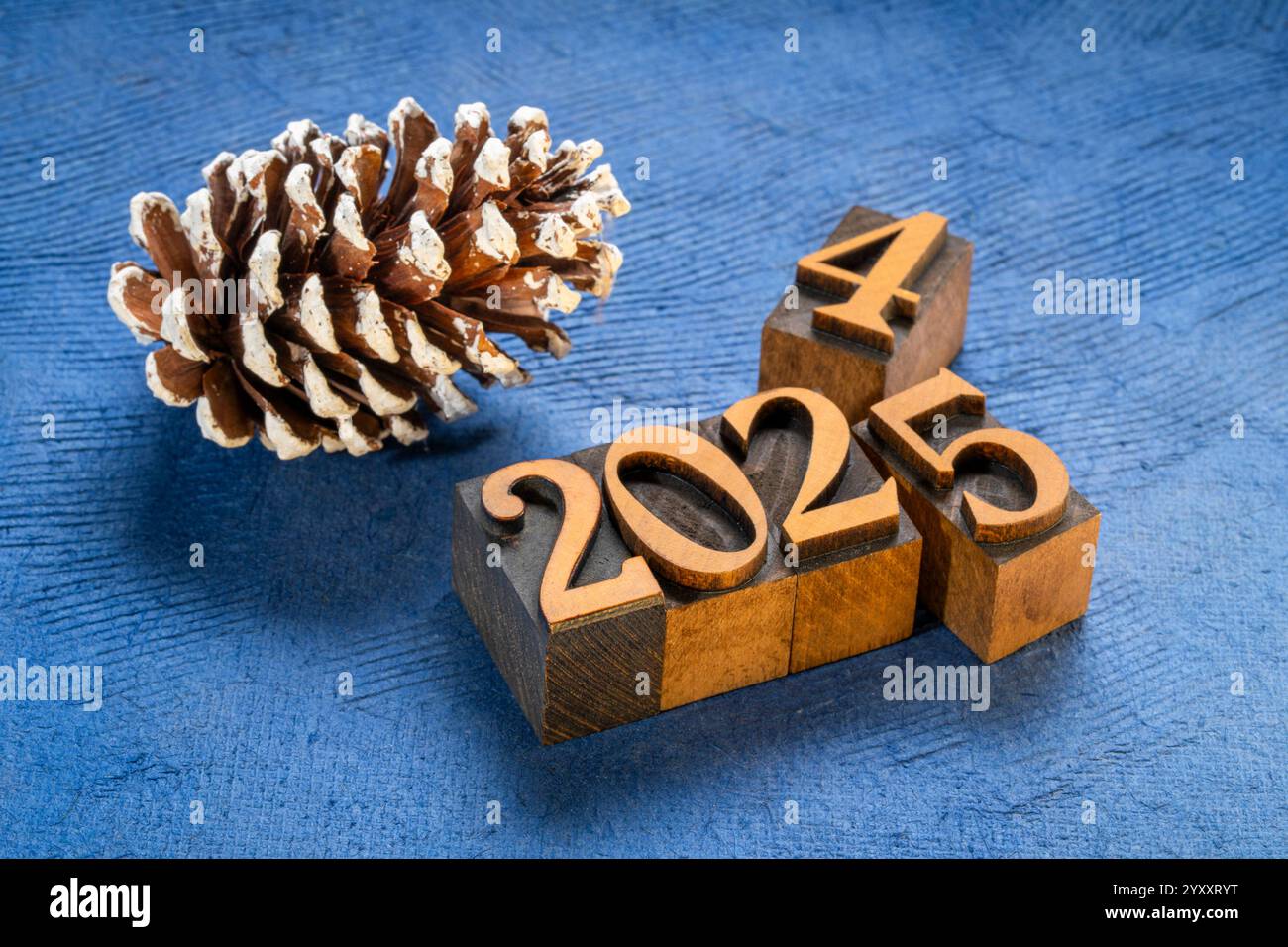 2024 and 2025 years word abstract in vintage letterpress wood type ...